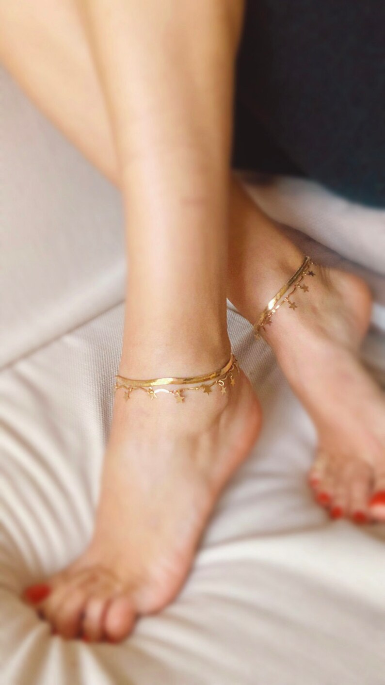 Star Gold Layering Anklet, Double Layered Boho Ankle Bracelet ...