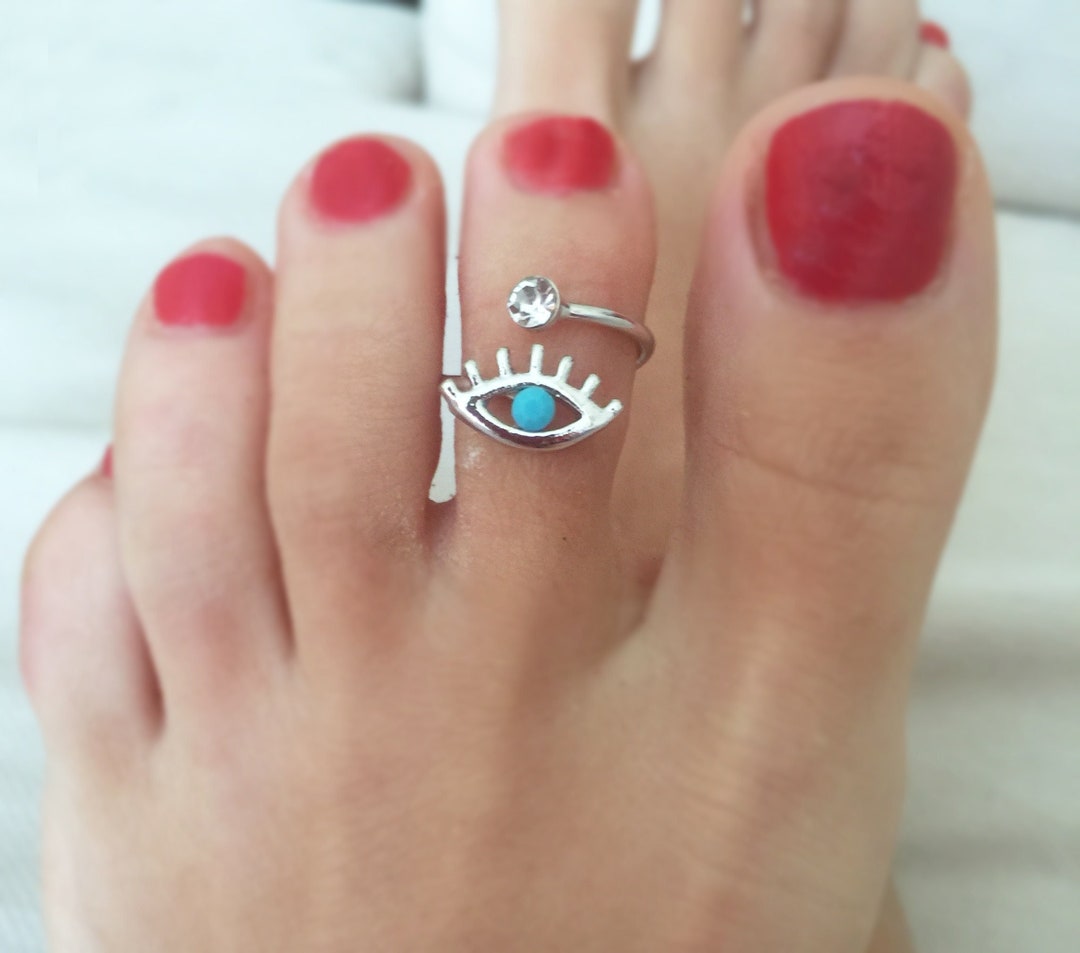 Evil Eye Toe Ring, Knuckle Ring, Protection Blue Adjustable Toe Ring ...