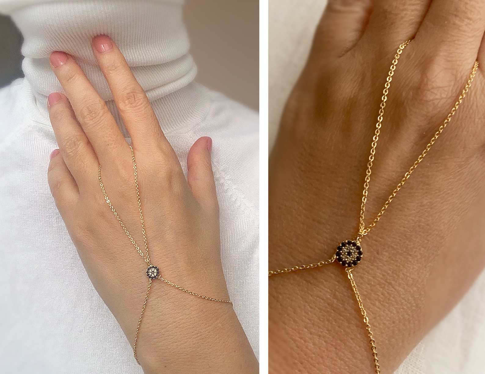 Evil Eye Hand Chain Bracelet, Minimal Body Chain, Gold Wrap Bracelet ...