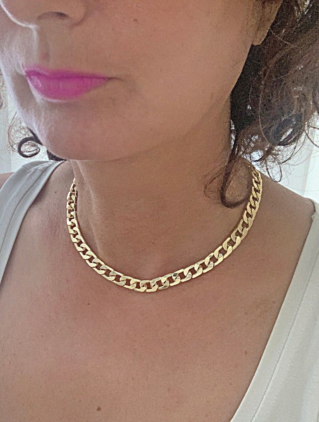 Gold Cuban Chain Necklace, Cuban Gold Chain, Chunky Link Necklace, Gold ...