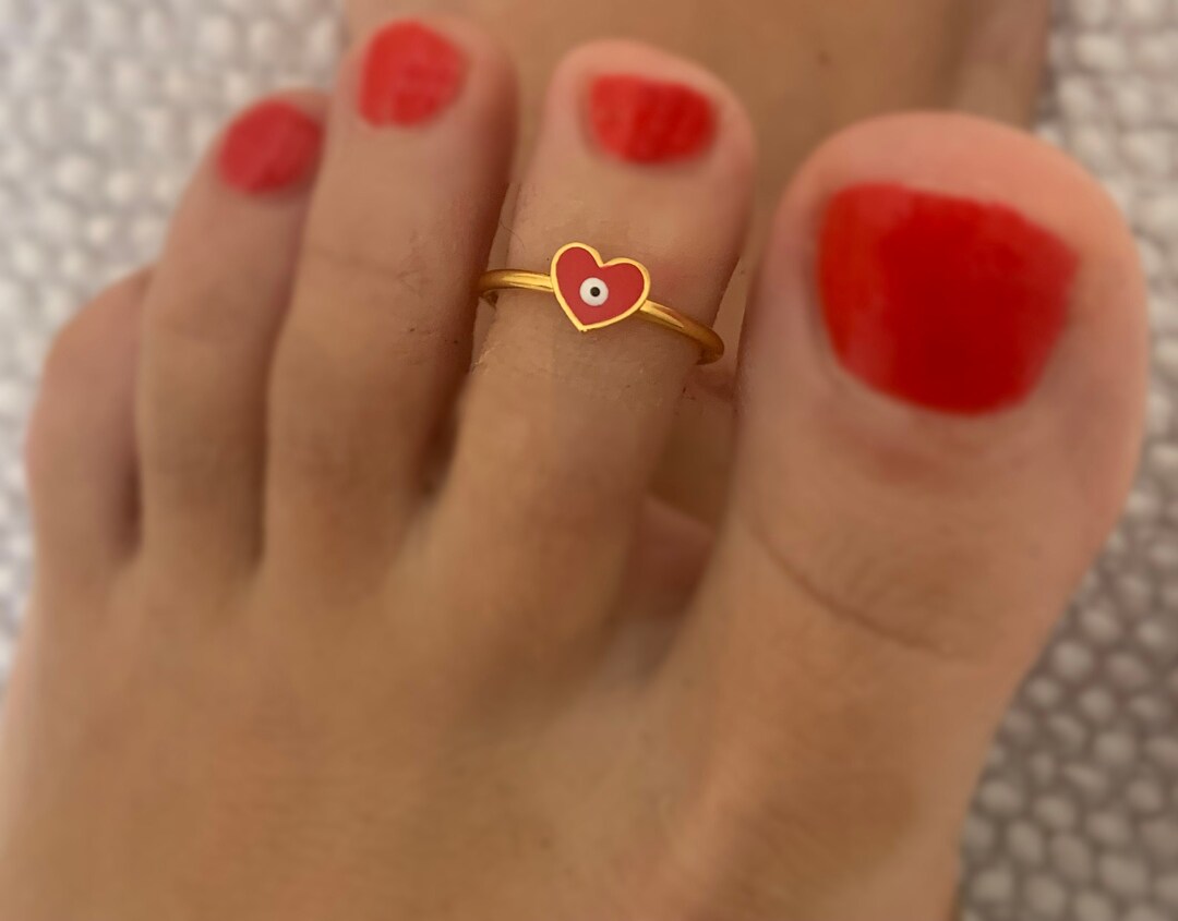 Red Heart Evil Eye Toe Ring, Love Ring, Adjustable Ring, Knuckle Ring ...