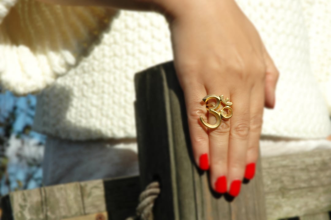 Gold Om Ring, Protection Ring, Adjustable Tibetan Ring, Meditation Ring ...