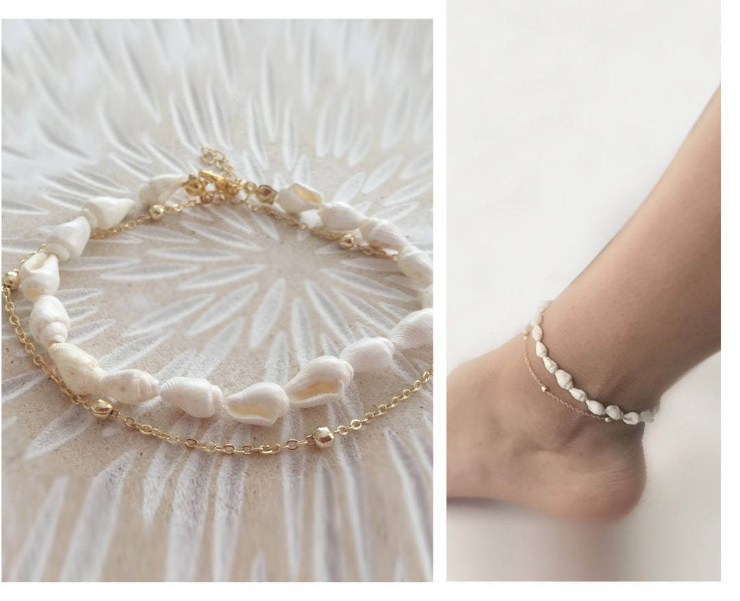 Double Layer Shell Anklet, Seashell Anklet, Boho Beach Ankle Bracelet ...