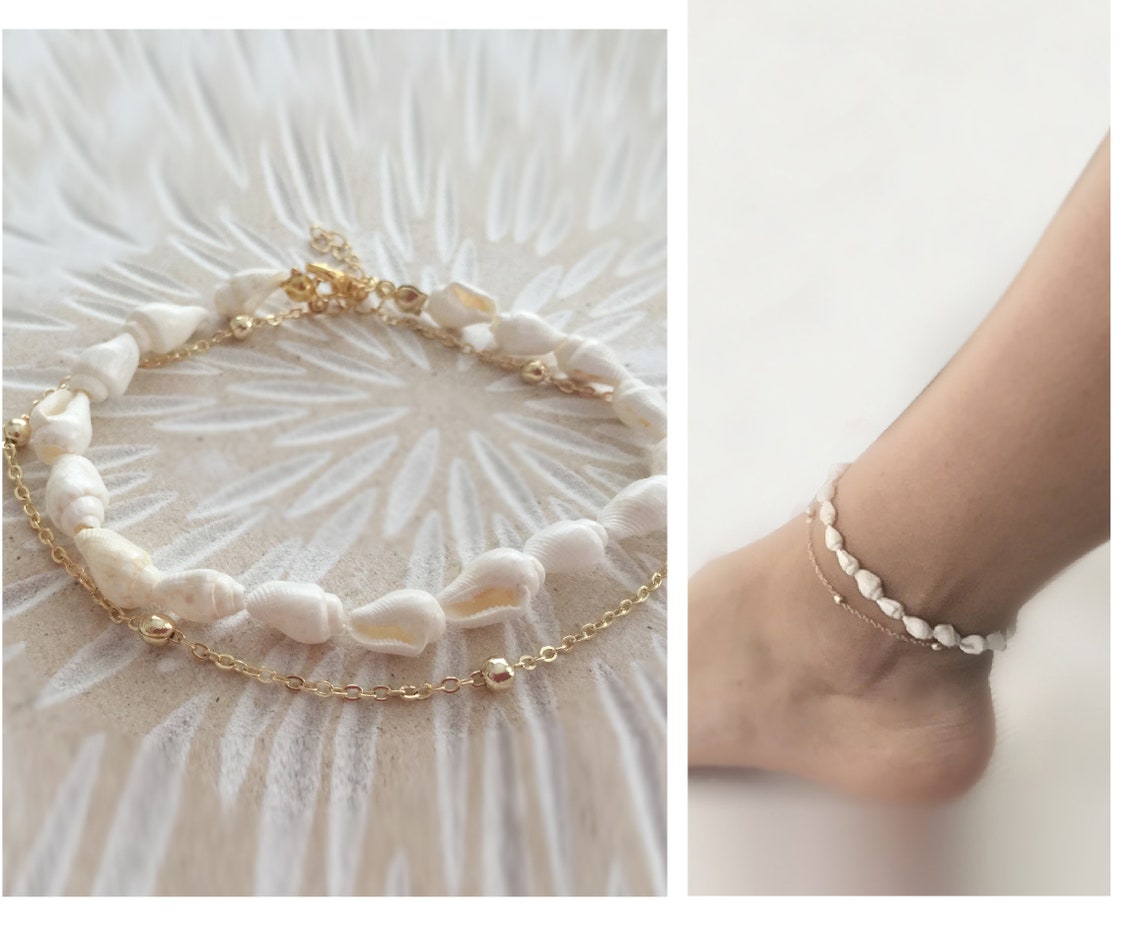 Double Layer Shell Anklet Seashell Anklet Boho Beach Ankle - Etsy
