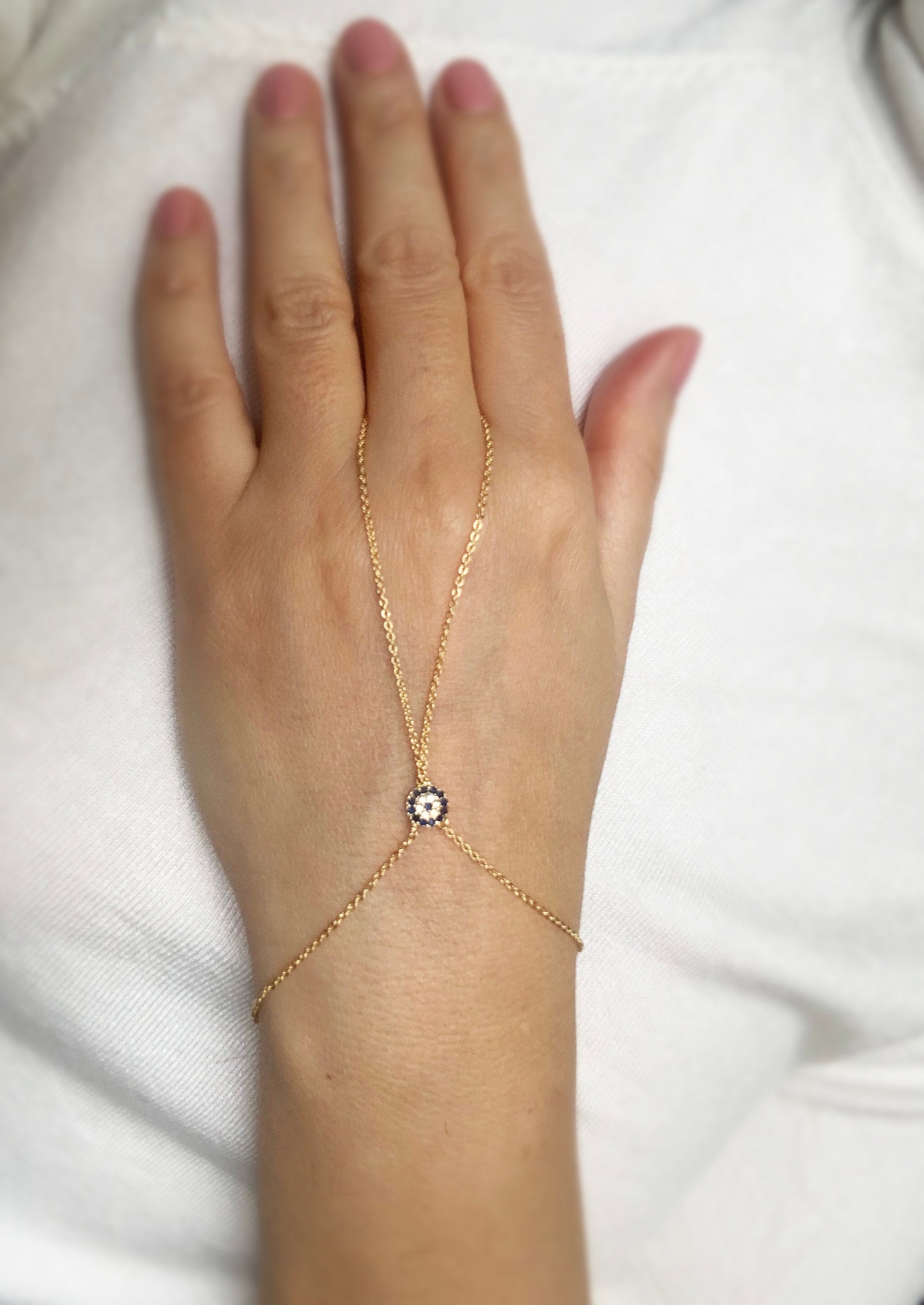 Evil Eye Hand Chain Bracelet, Minimal Body Chain, Gold Wrap Bracelet ...
