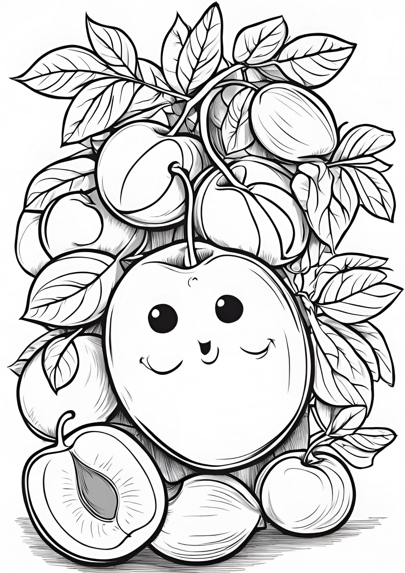 17 Pages of Fun!cute Fruit Coloring Book for Kids -banana, Strawberry ...