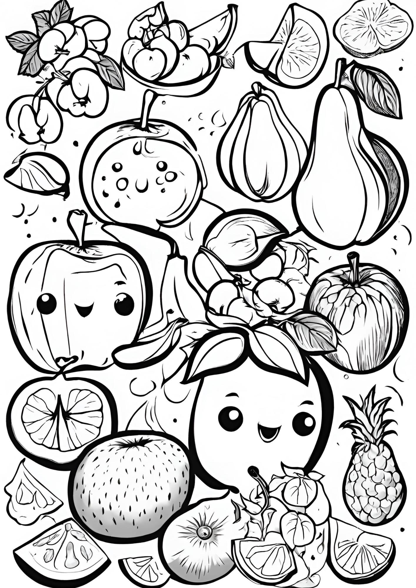 17 Pages of Fun!cute Fruit Coloring Book for Kids -banana, Strawberry ...