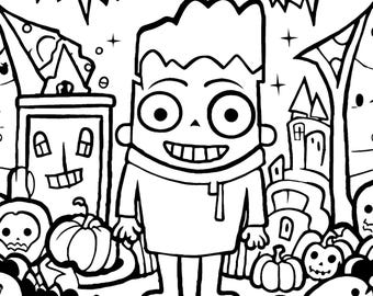 14-page Kawaii Halloween Coloring Book for Kids Cute & Fun Halloween ...