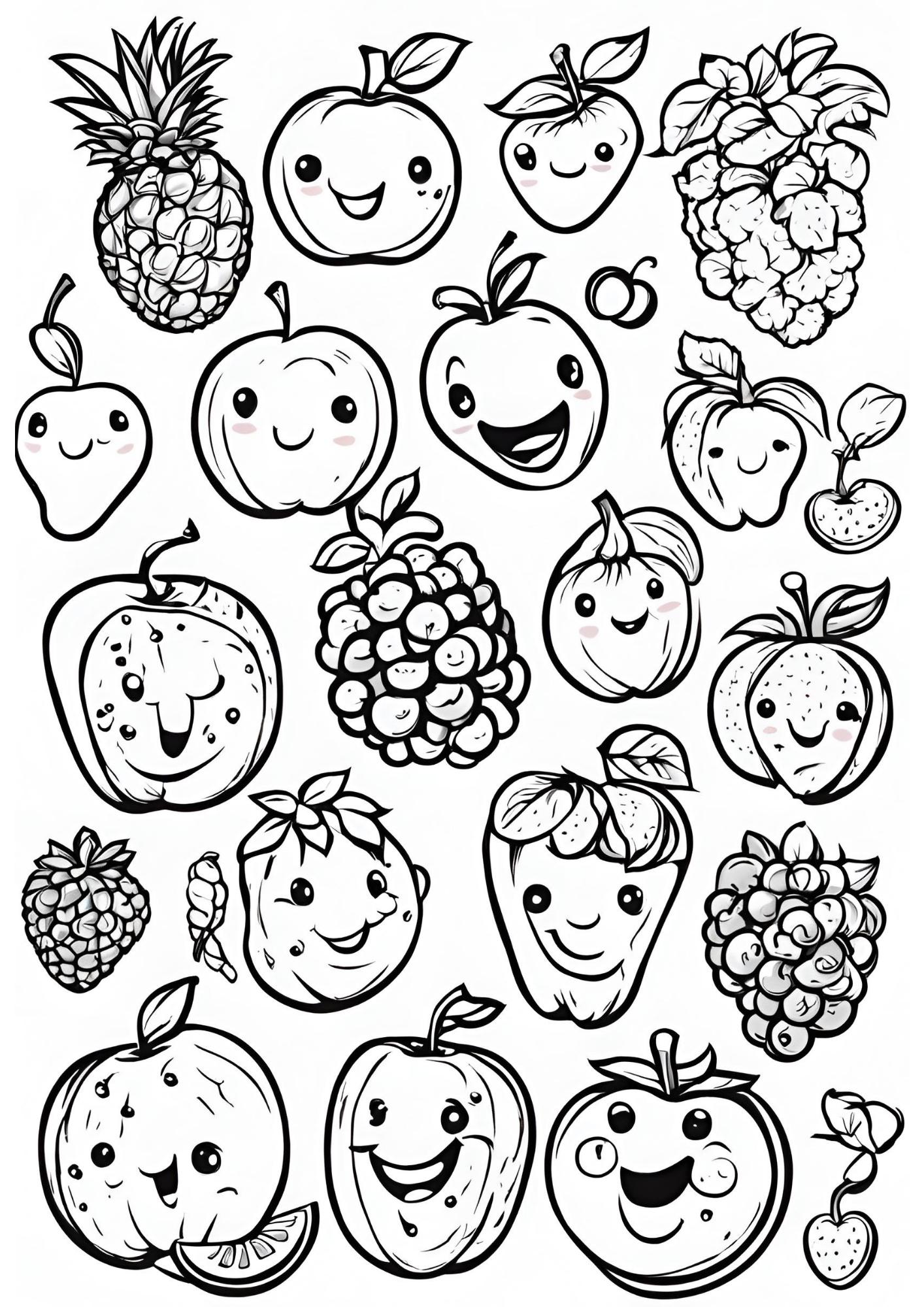 17 Pages of Fun!cute Fruit Coloring Book for Kids -banana, Strawberry ...