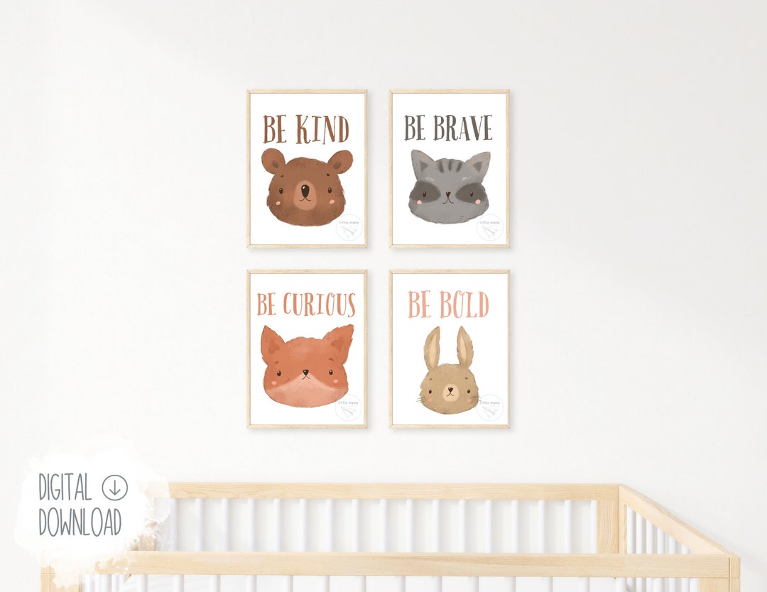 Instant Download / Set of 4 Woodland Creature Prints / Be Kind Be Brave ...