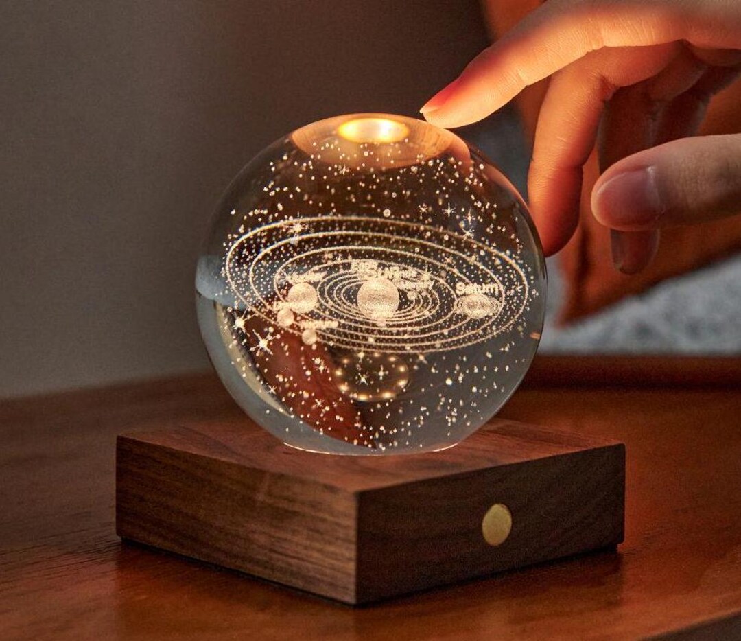 Award Winning Solar System LED Lit-up Crystal Ball on Wooden Stand ...