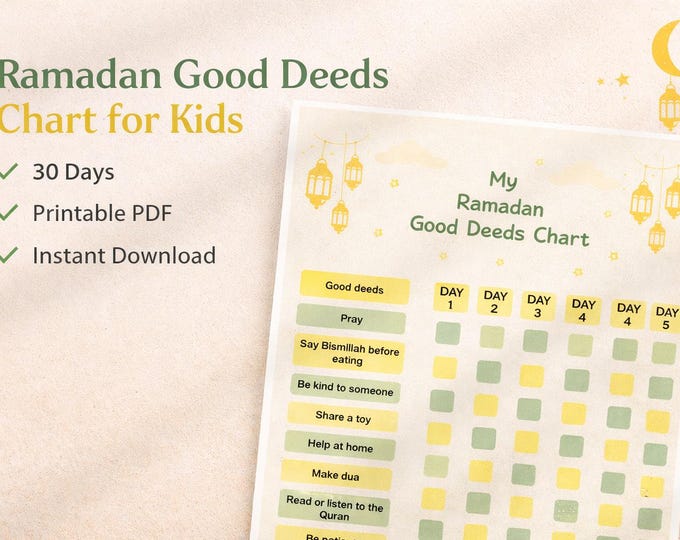 Ramadan Good Deeds Chart for Kids | Islamic Printable | 30 Day Ramadan ...