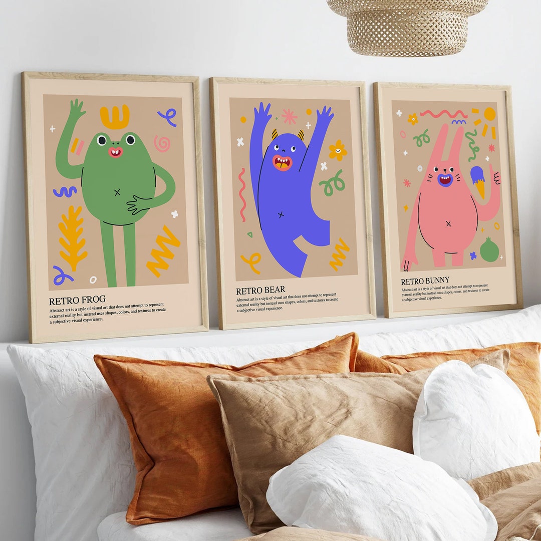 Retro Illustration Poster Set, Retro Prints, Set of 3, Printable Prints ...