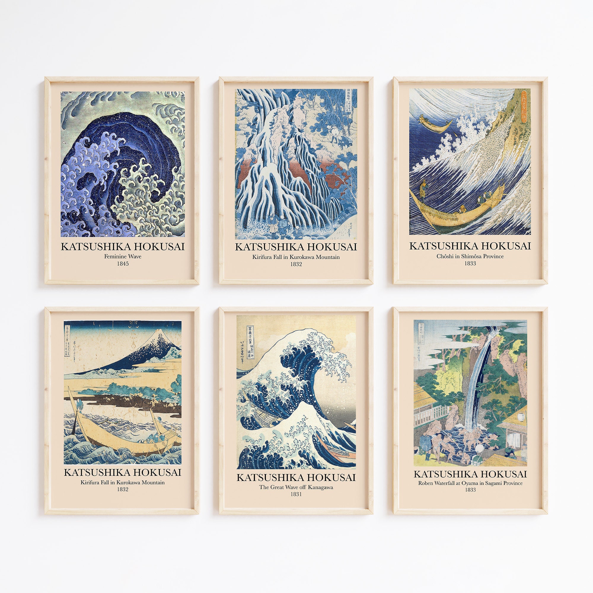 Set of 6, Japanese Art Collection, Katsushika Hokusai, Digital Wall Set ...