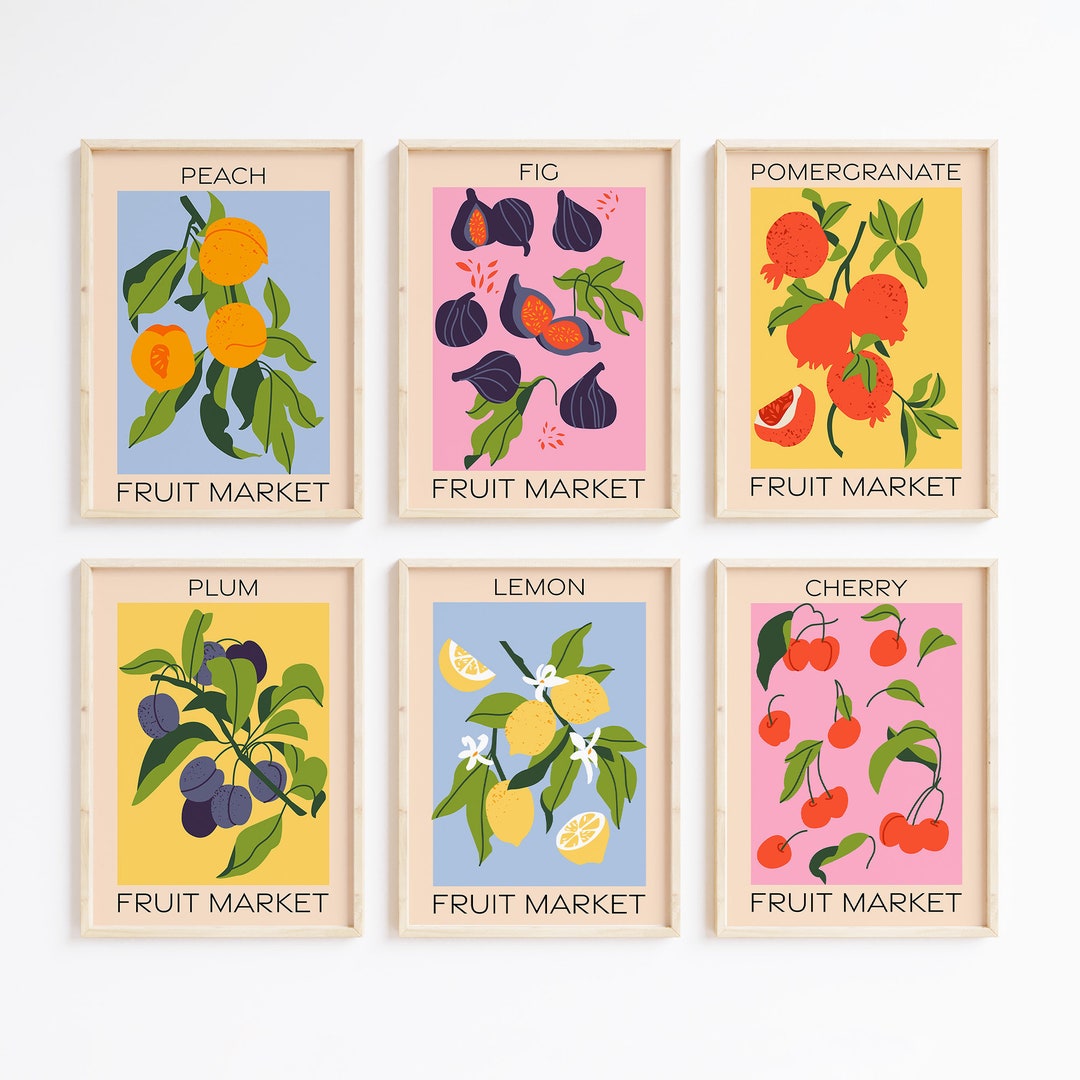 Fruit Market Print Set of 6, Fruit Poster, Botanical Gallery Wall Set ...