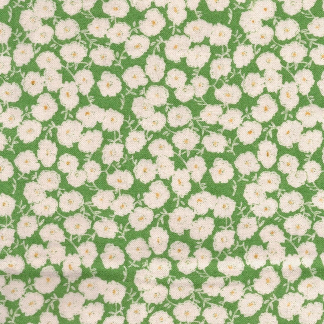 Brushed Cotton Green Daisy Green Dressmaking Fabric Sold by the Metre ...