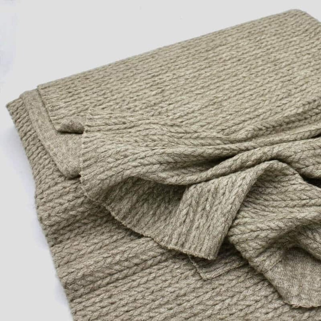 Luxe Faux Angora Cable Soft Jersey Khaki Green Dressmaking Fabric Sold ...