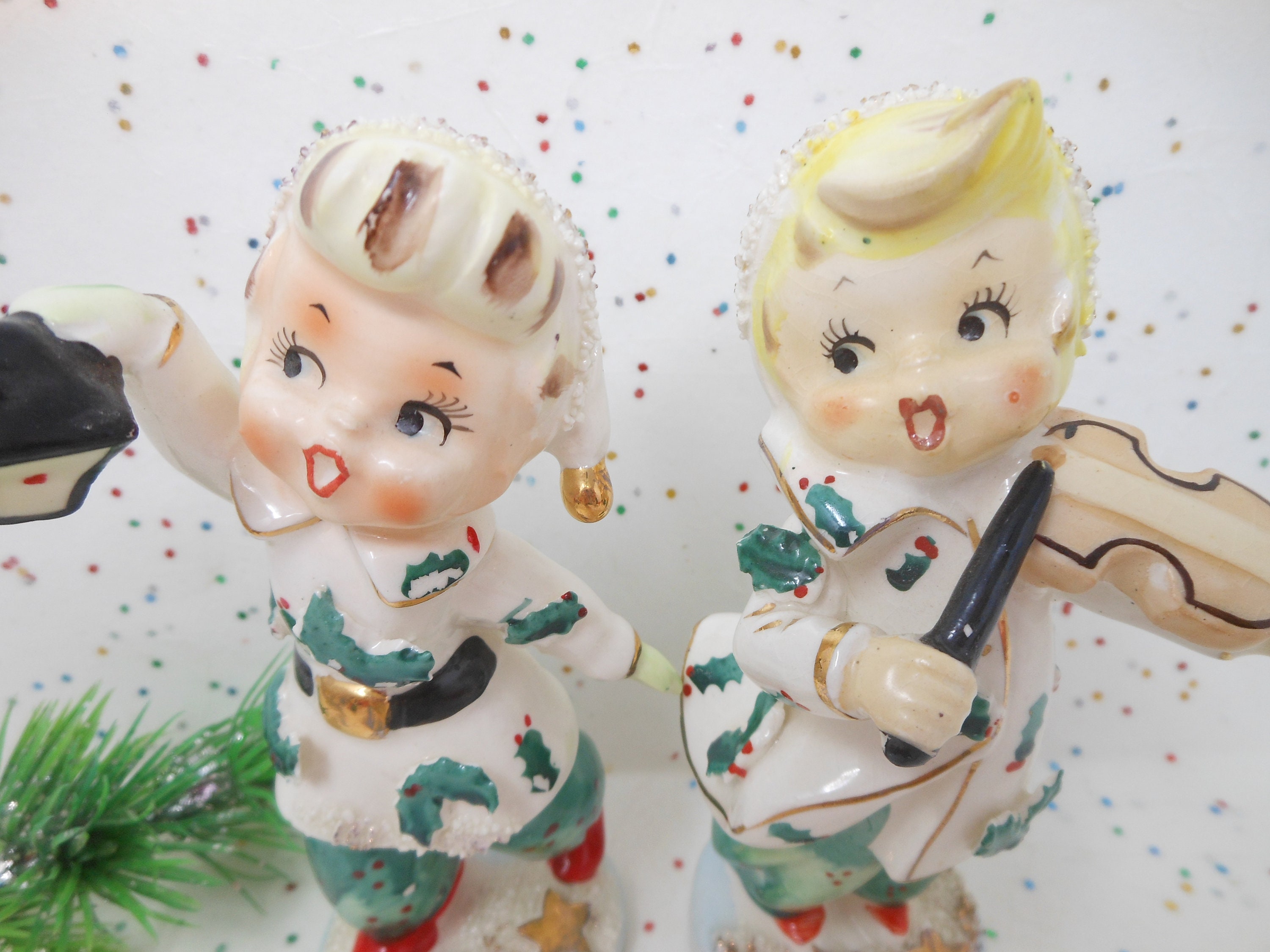 Vintage LEFTON Christmas Holly Girl Blonde LOT 2 Choir Caroler ...