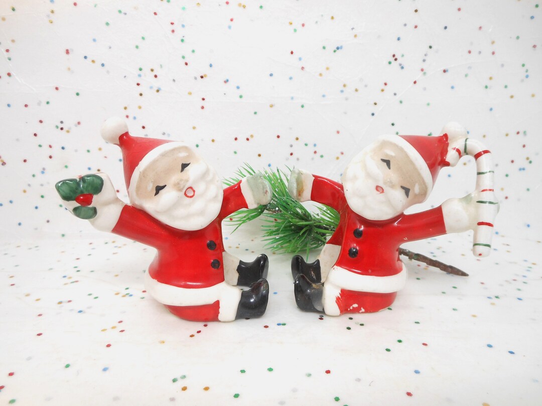 Vintage NAPCO Santa Claus Candle Holder Set Japan Ceramic Candleholder ...