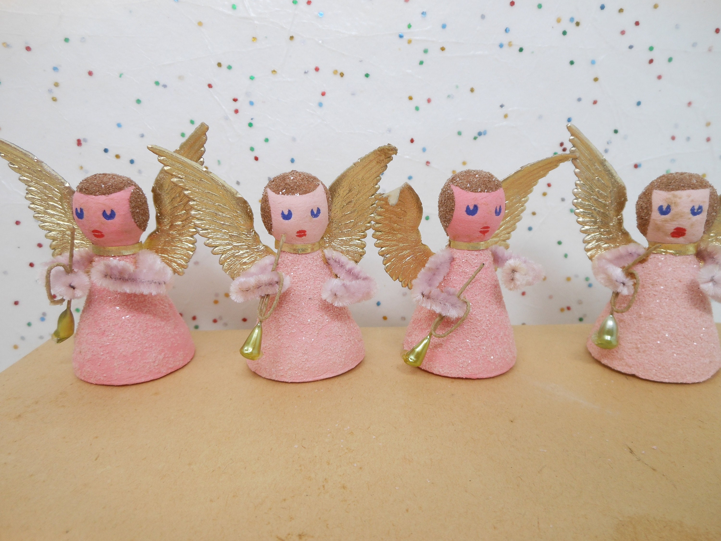 Antique Vintage WEST GERMANY Spun Cotton Angel Pink Mica Glitter LOT 9 ...