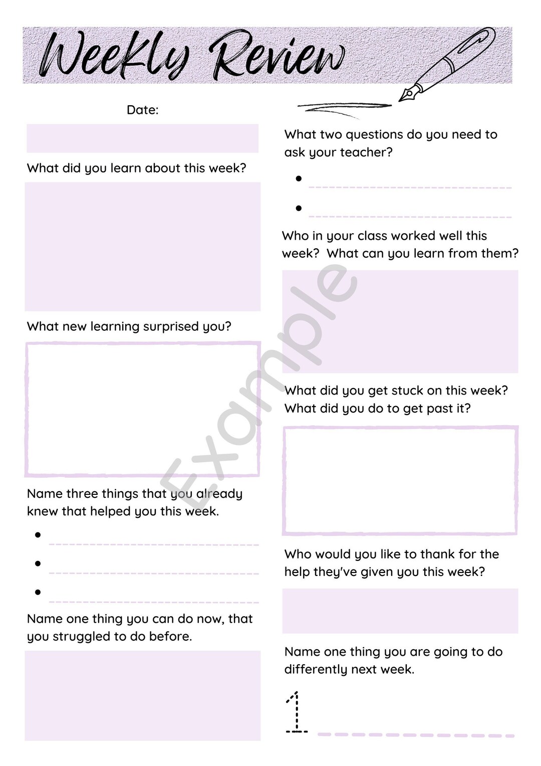 Weekly Review 1 | Educational Printable | Develop Metacognitive and ...
