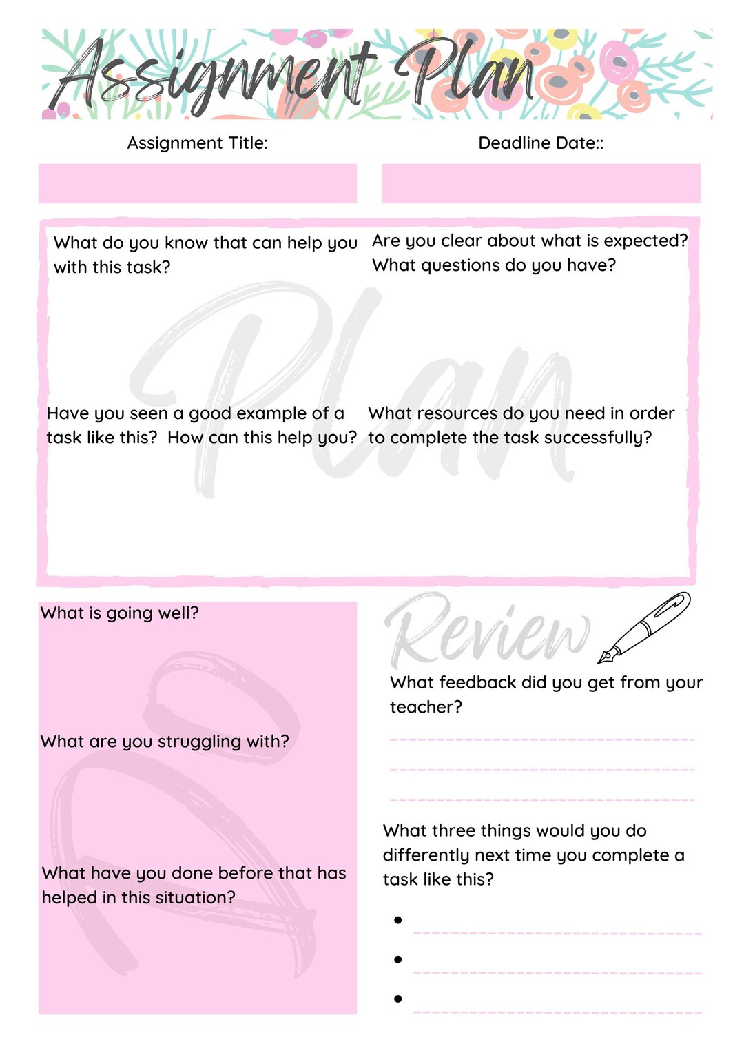 Assignment Plan | Educational Printable | Effectively Plan and Complete ...