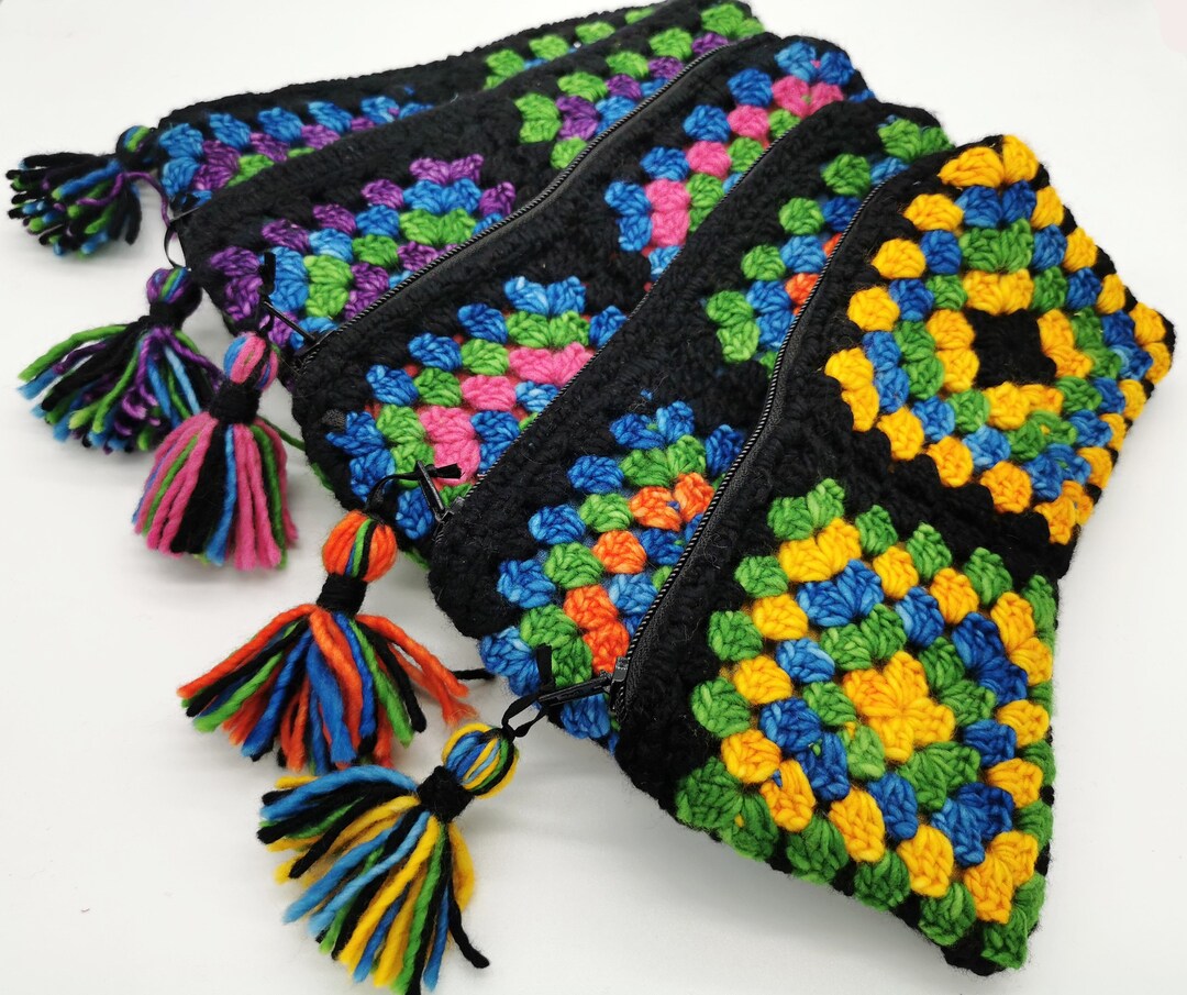 Black Granny Square Pencil Case Hand-crocheted in Pure Merino Wool - Etsy