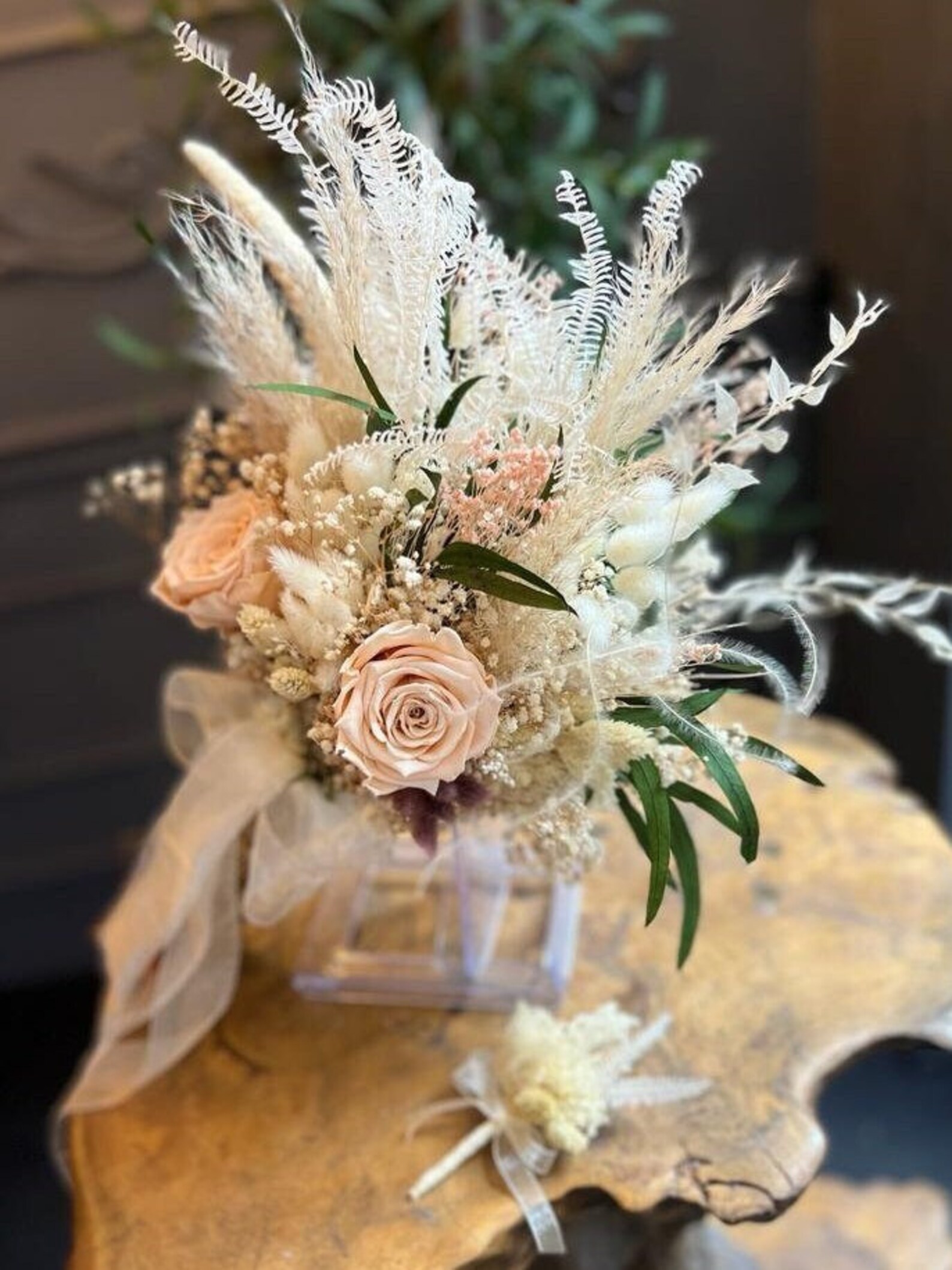 Preserved Rose Dried Arrangement Bridal Bouquet: Natural Bridal Flowers ...
