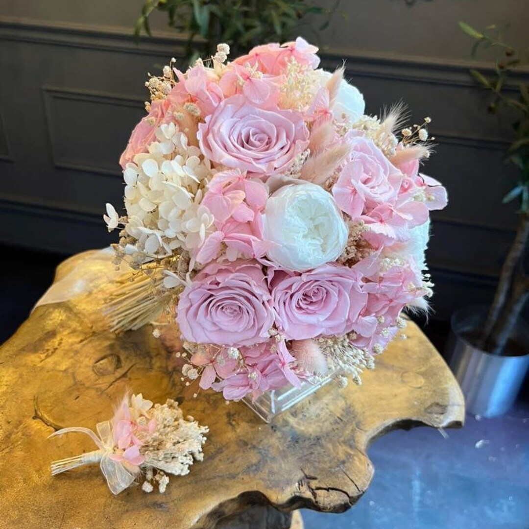 Preserved Rose Bridal Bouquet,preserved Pink Rose and Peony Wedding ...