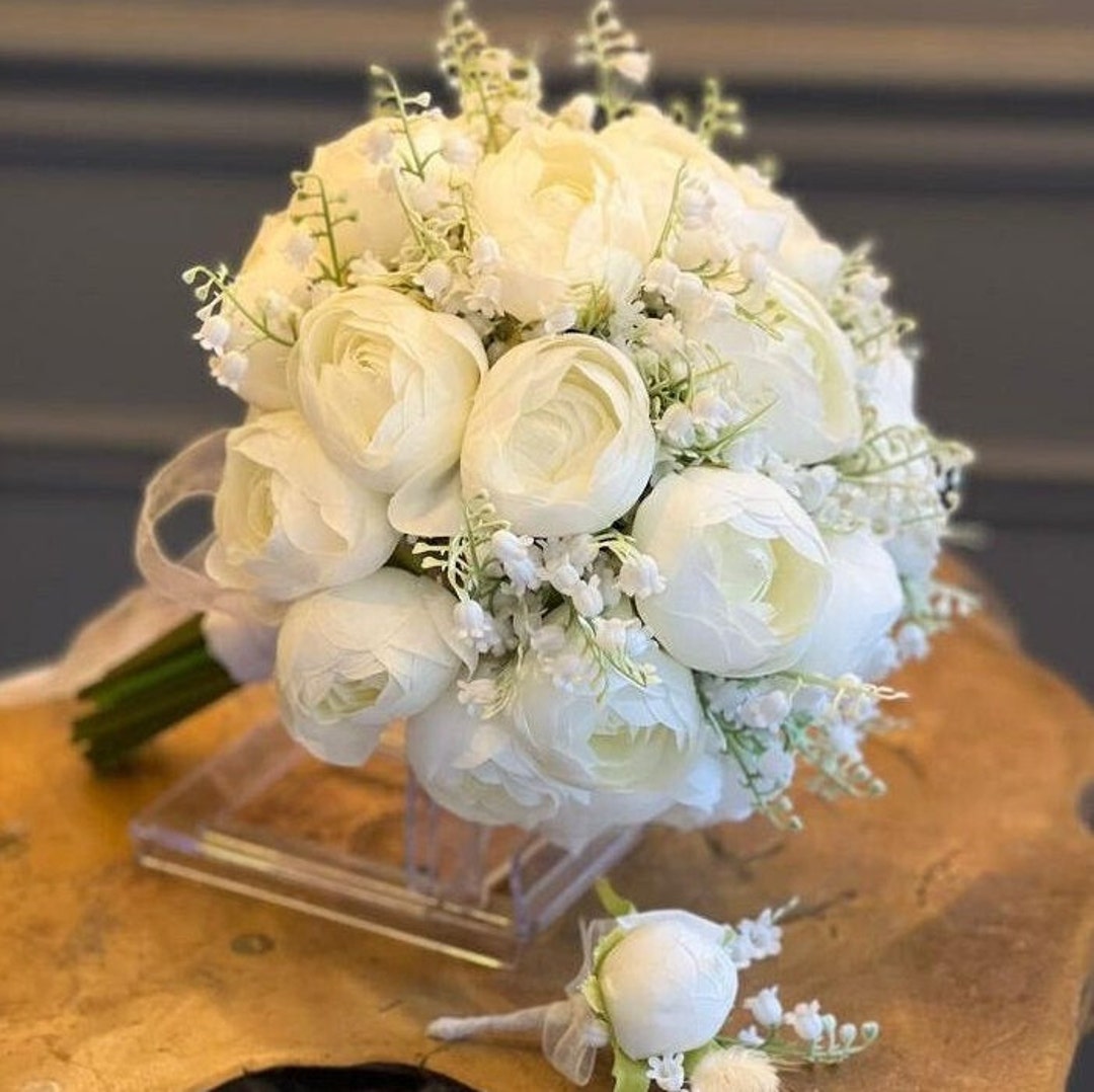 Peony Lily of the Valley Wedding Bouquet: Artificial Bridal Flowers - Etsy