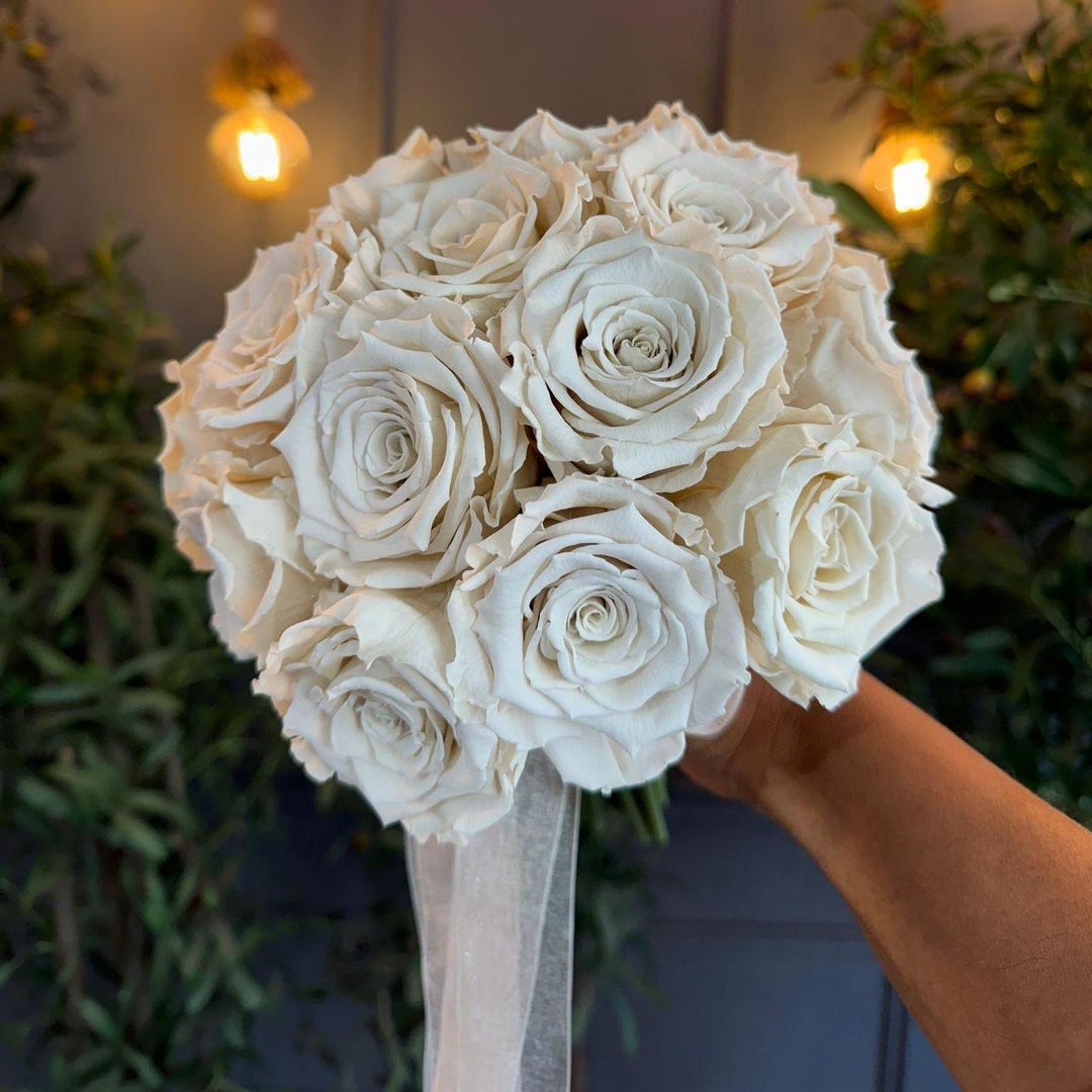 Preserved Ivory Rose Wedding Bouquet: Natural Bridal Flowers - Etsy