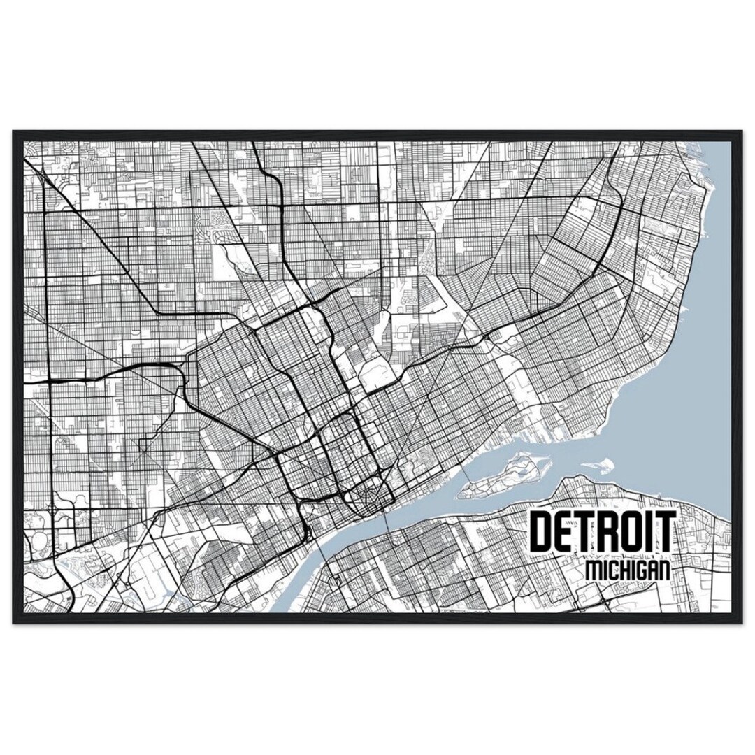 Detroit Map Print Poster + Wooden Framed, Ready to Hang, Perfect Gift ...