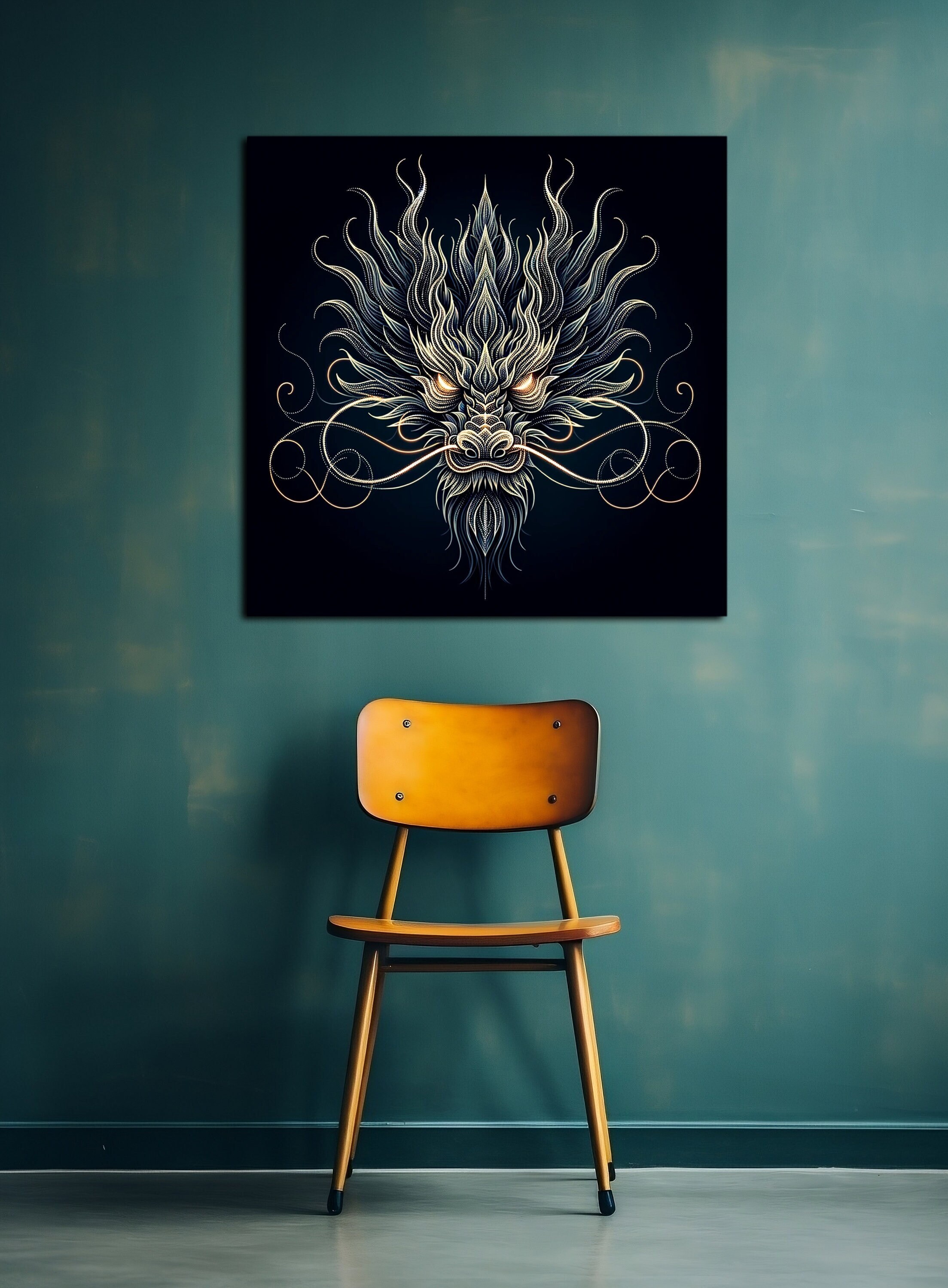 Seraphic Symmetry: Mythical Guardian in Line Art, Chinese Dragon Line ...