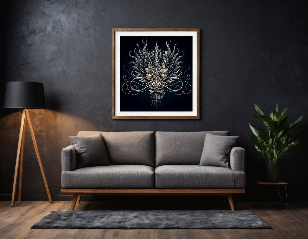 Seraphic Symmetry: Mythical Guardian in Line Art, Chinese Dragon Line ...