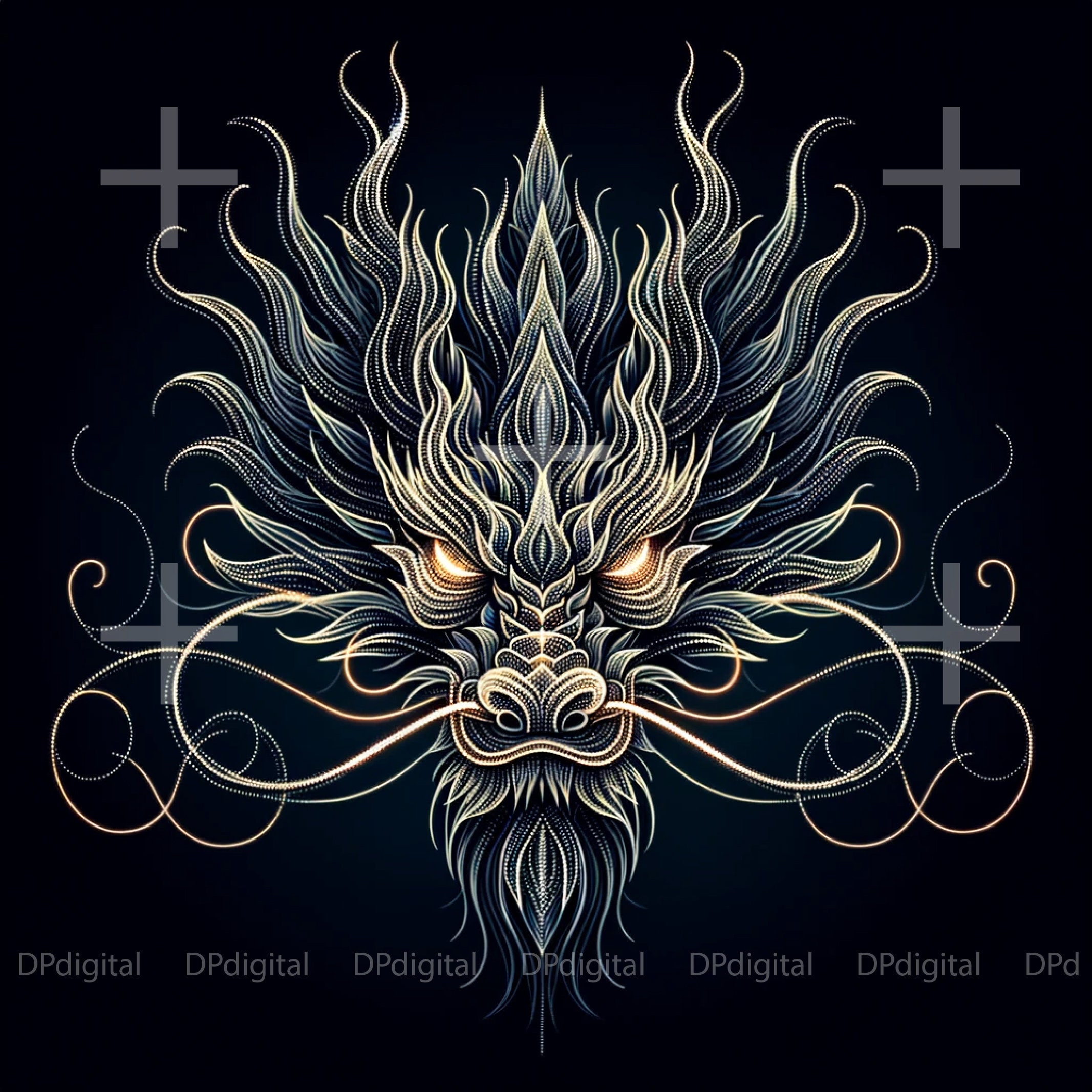 Seraphic Symmetry: Mythical Guardian in Line Art, Chinese Dragon Line ...