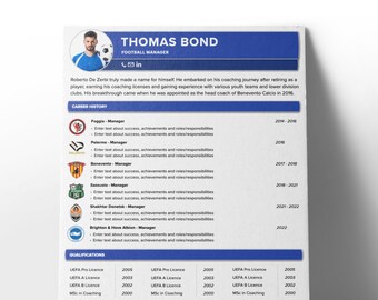 Football Player CV - Etsy