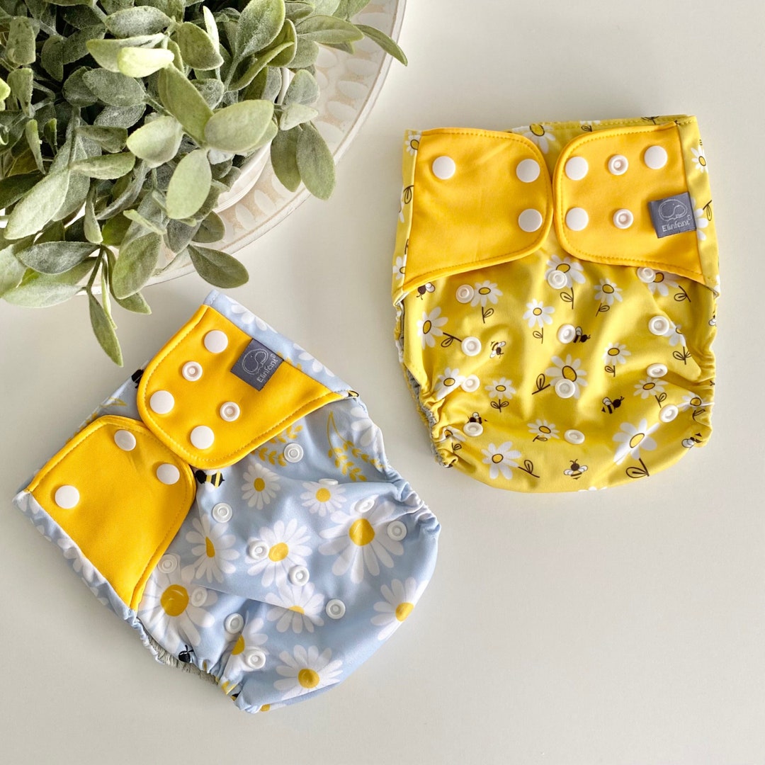 Two 2 Piece Reusable Cloth Nappy Diaper. Flowers Bees. Machine Washable ...