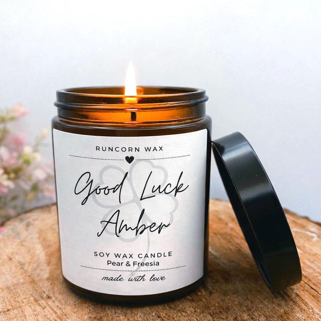 Personalised Good Luck Candle, Custom Scented Gift, New Job Present ...
