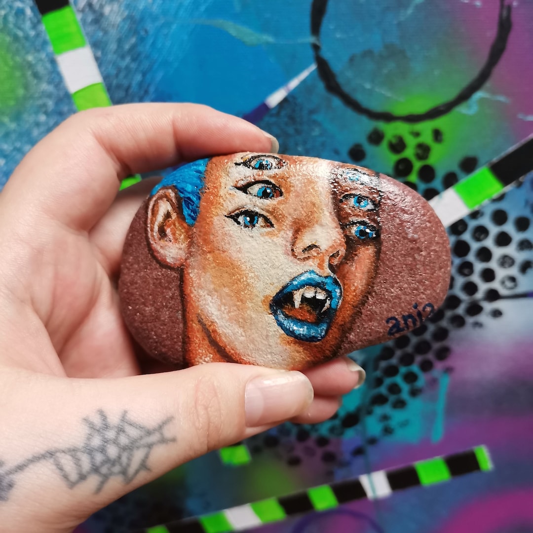 Surreal Dark Gothic Goth Vampire Stone, Blue Lips and Eyes, Realistic ...