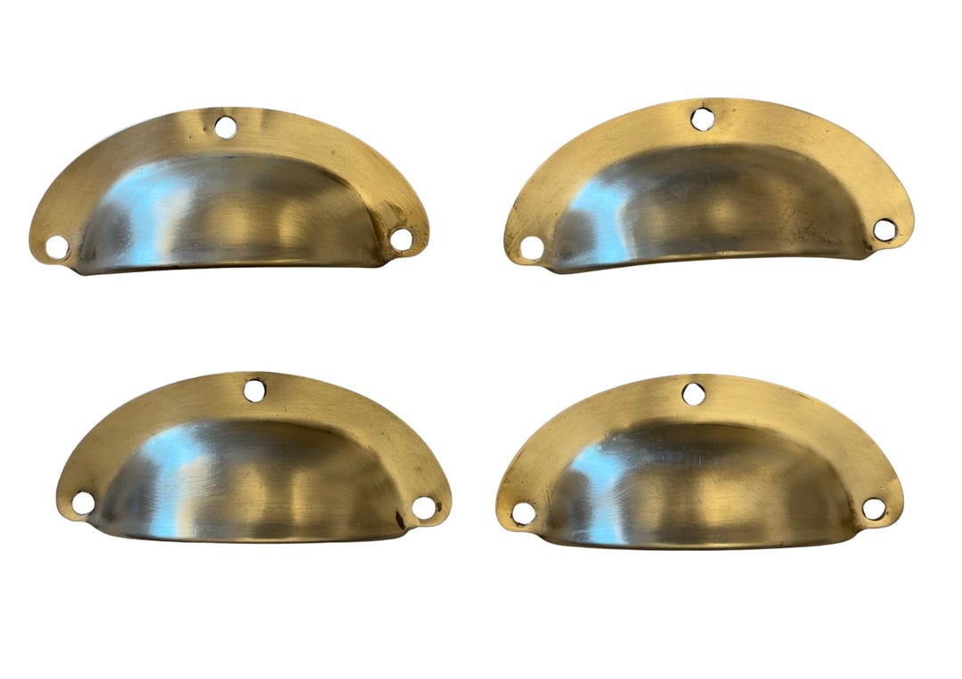 Set of 4 Vintage Solid Brass Cup Pulls — Classic Shell Drawer Handles ...