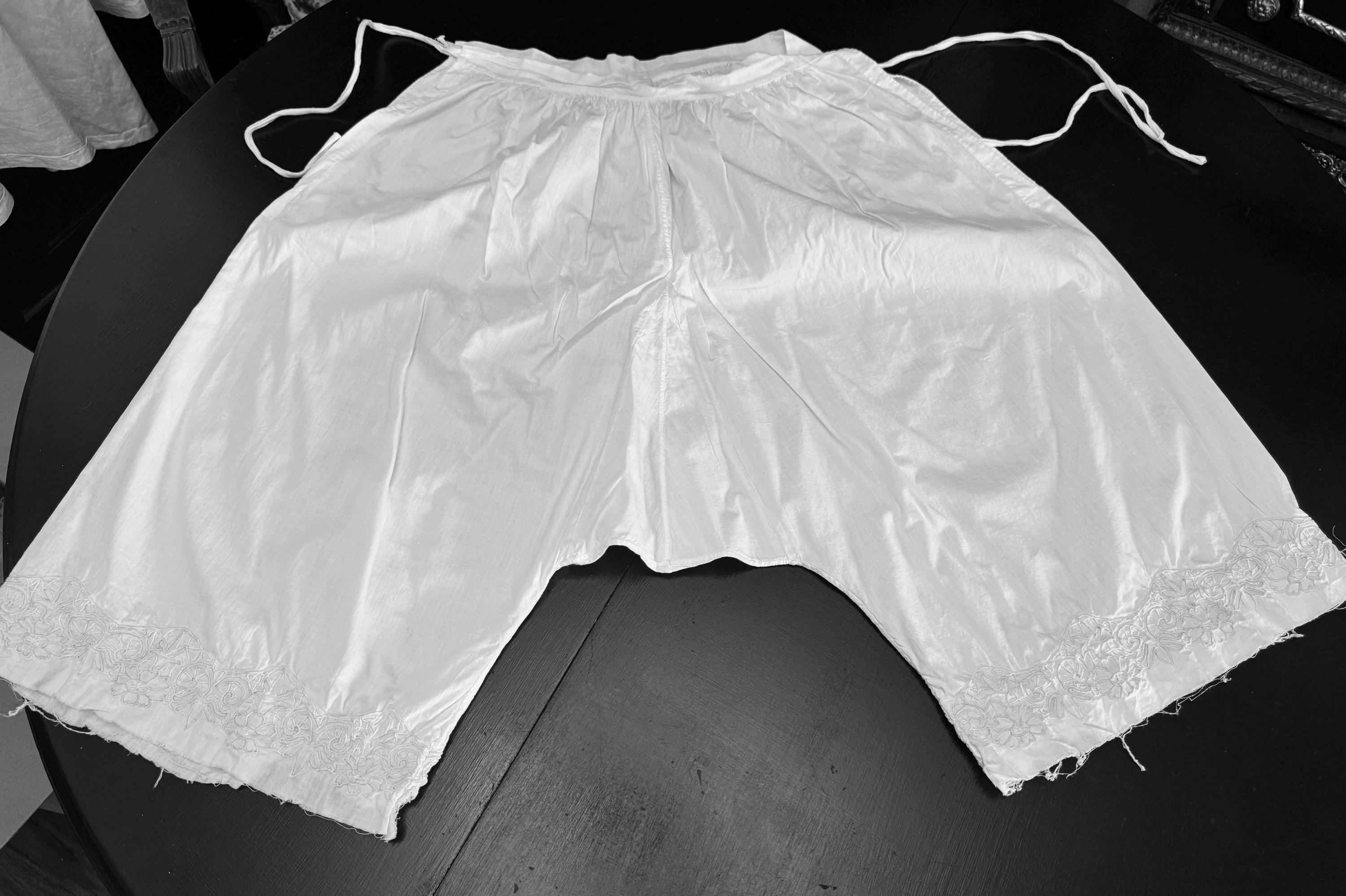 Antique Men’s Cotton Drawers With Embroidered Lace – Adjustable Waist ...
