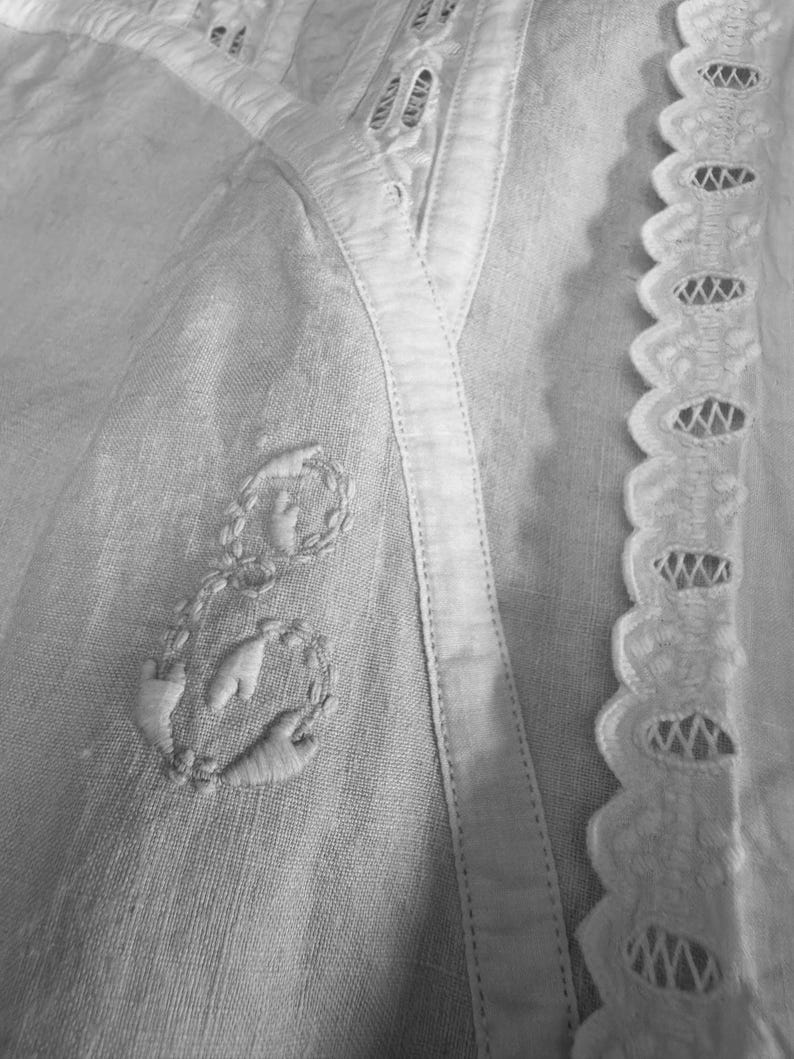 Antique White Linen Nightgown With Monogram | Victorian Embroidered ...