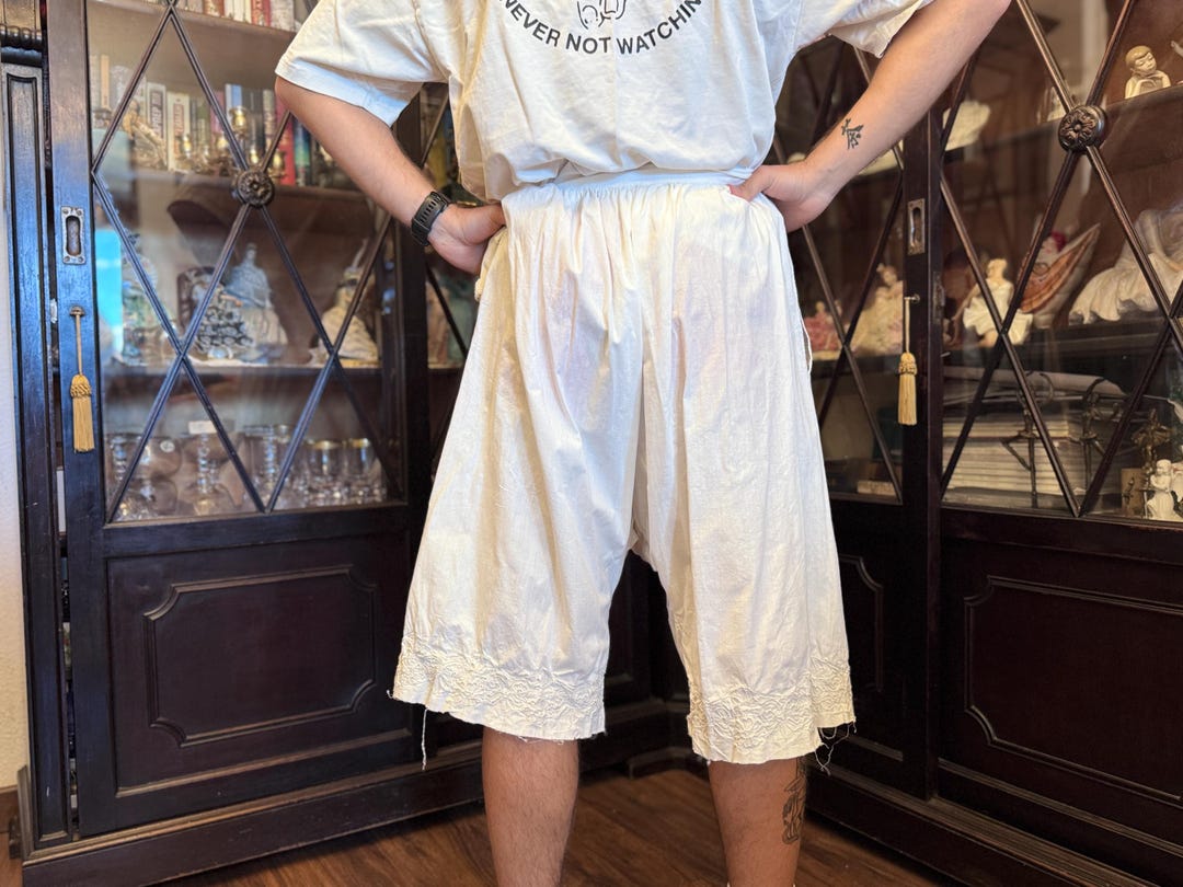 Antique Men’s Cotton Drawers With Embroidered Lace – Adjustable Waist ...