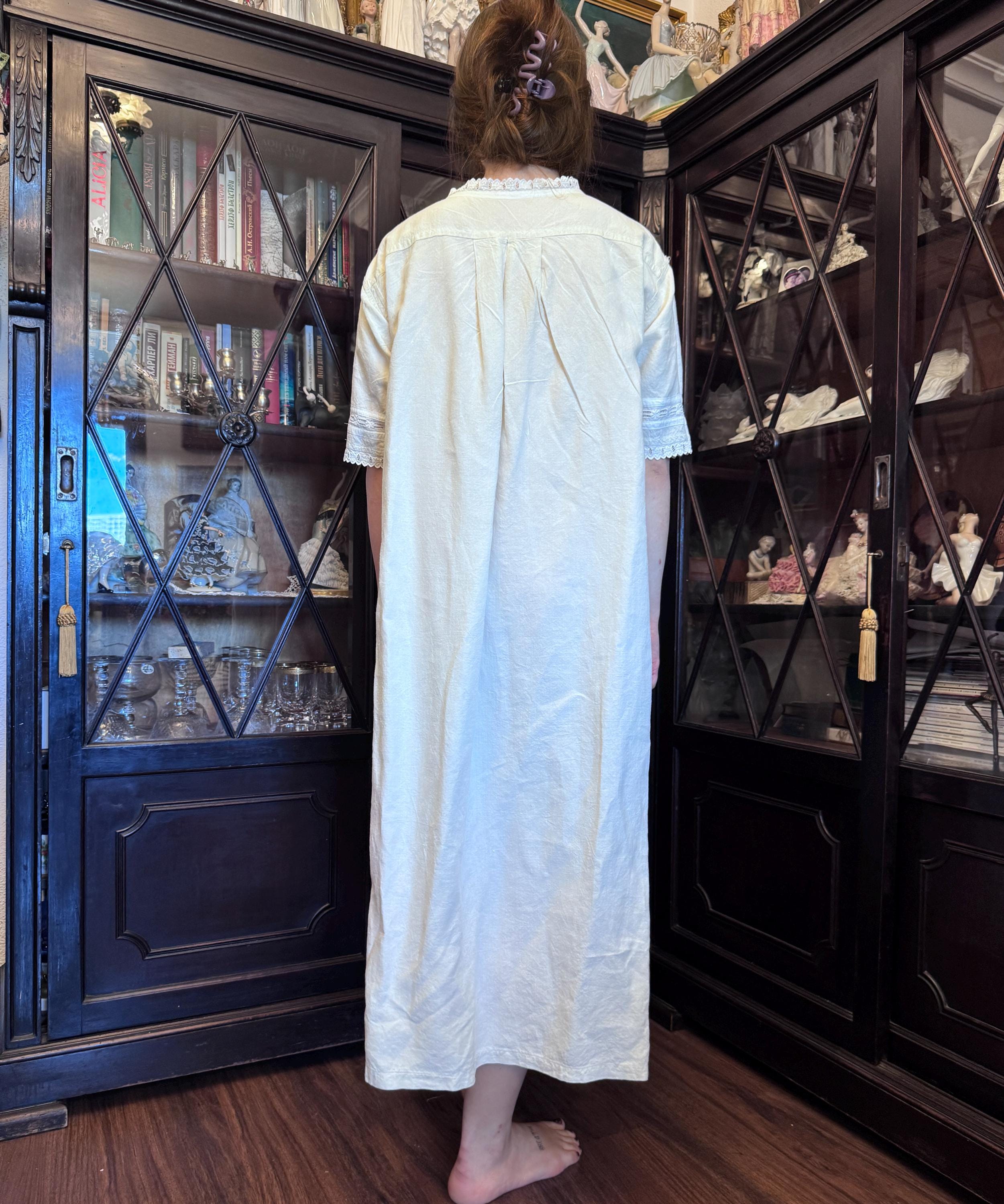 Antique White Linen Nightgown With Monogram | Victorian Embroidered ...