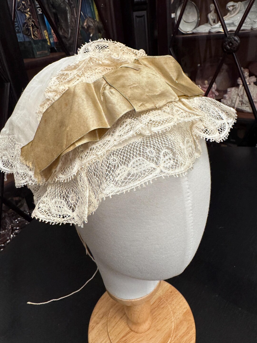 Antique Lace Bonnet, Edwardian Bridal Headpiece With Lace and Silk ...