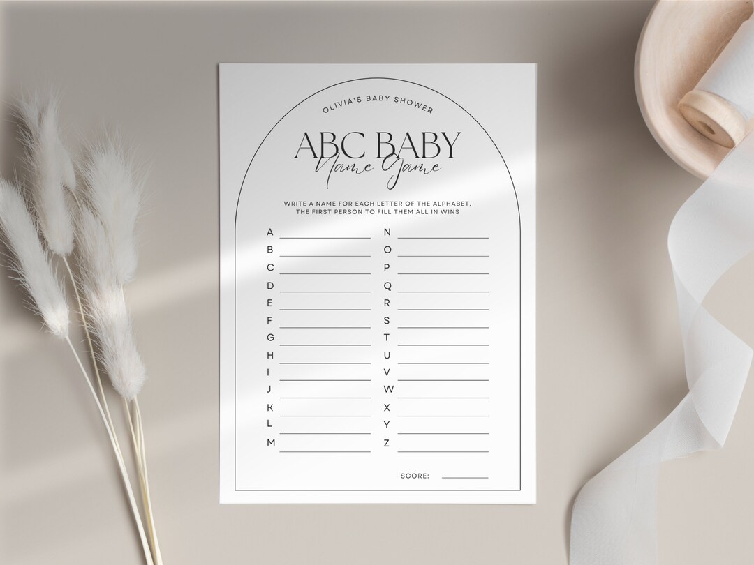 ABC Baby Name Game, Baby Shower Game, Modern Minimal Printable Activity ...