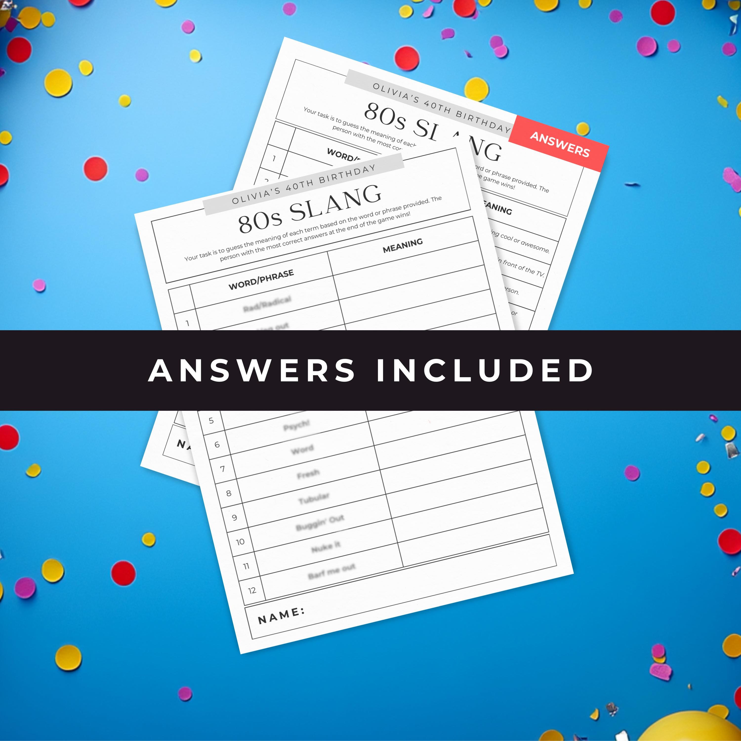 80s Slang Words Game, Born in the 1980s Party Activity, 40th Birthday ...