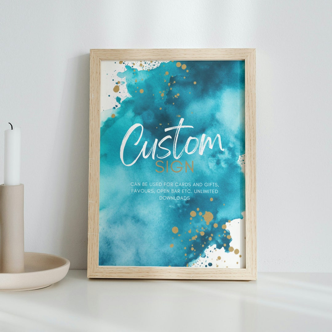 Teal Party Sign, Guest Book Open Bar Cards & Gifts Posters, Blue and ...