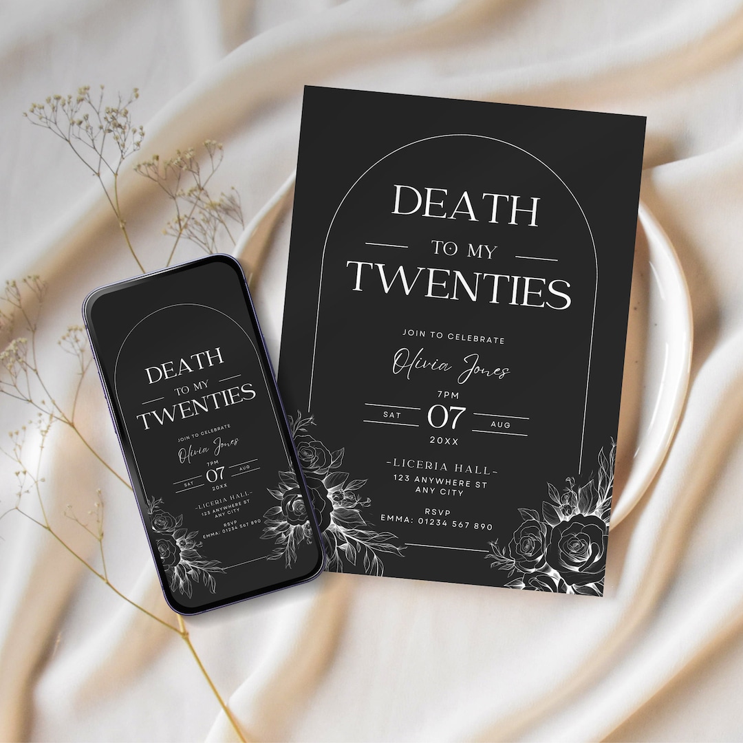 Death to My Twenties Party Invitation, Black Modern Phone Invite, 30th ...