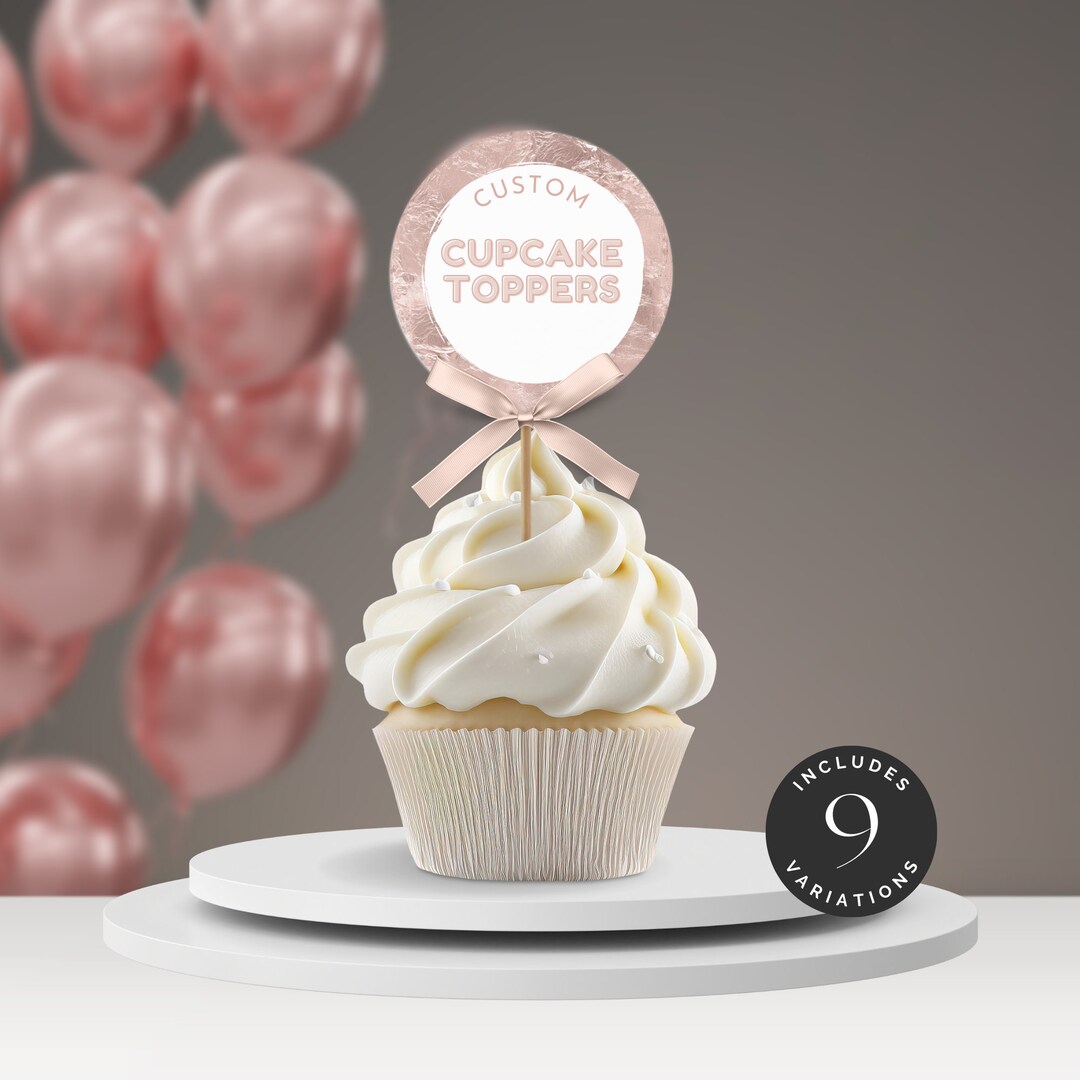 Blush Pink Cupcake Toppers, Circle Cake Decoration, Metallic Glitter ...